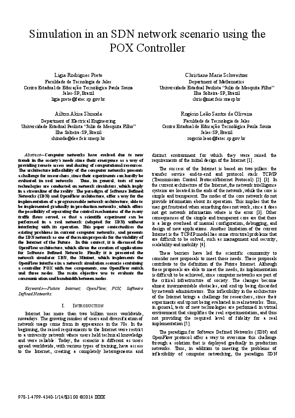 Pdf Simulation In An Sdn Network Scenario Using The Pox Controller