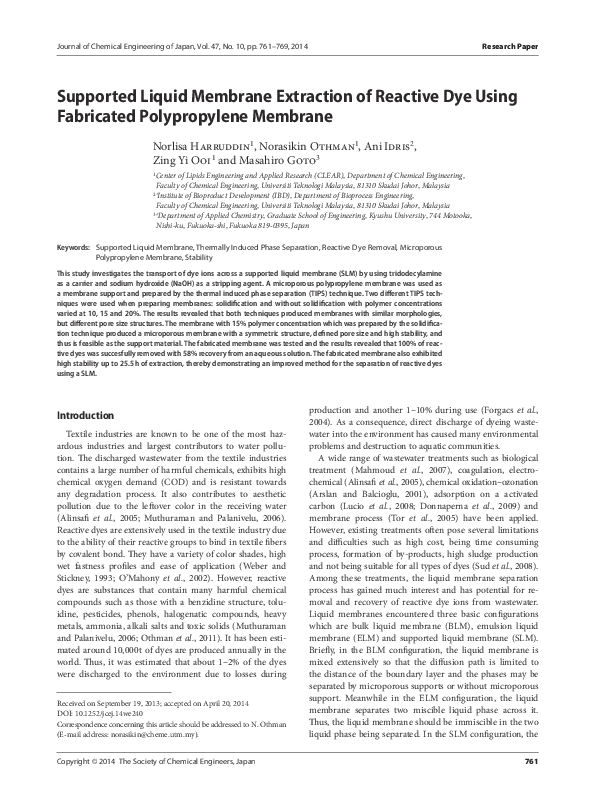 (PDF) Supported Liquid Membrane Extraction of Reactive Dye Using ...