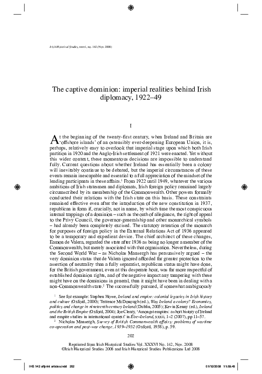 (PDF) The Captive Dominion: Imperial Realities behind Irish Diplomacy ...