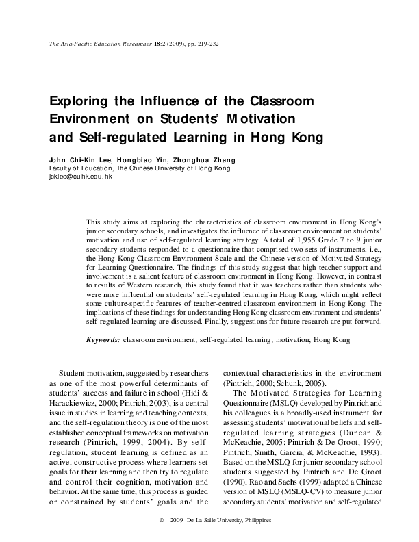 Pdf Exploring The Influence Of The Classroom Environment On Students