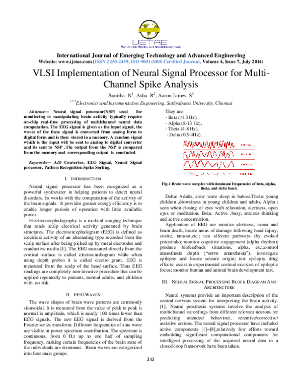 (PDF) VLSI Implementation of Neural Signal Processor for Multi- Channel Spike Analysis