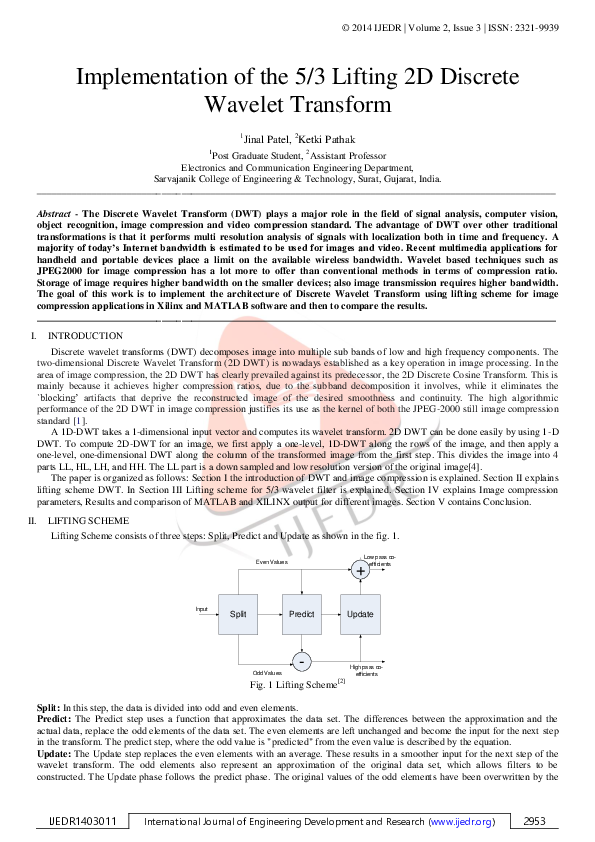 Pdf Implementation Of The 53 Lifting 2d Discrete Wavelet Transform