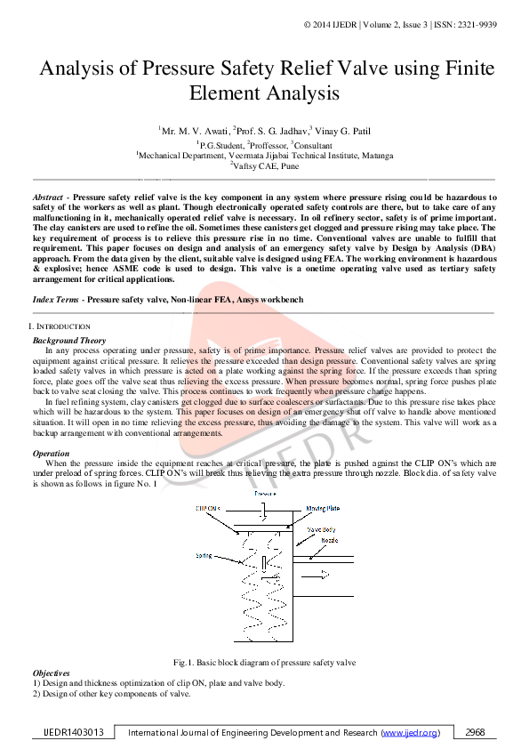 (PDF) Analysis of Pressure Safety Relief Valve using Finite Element Analysis