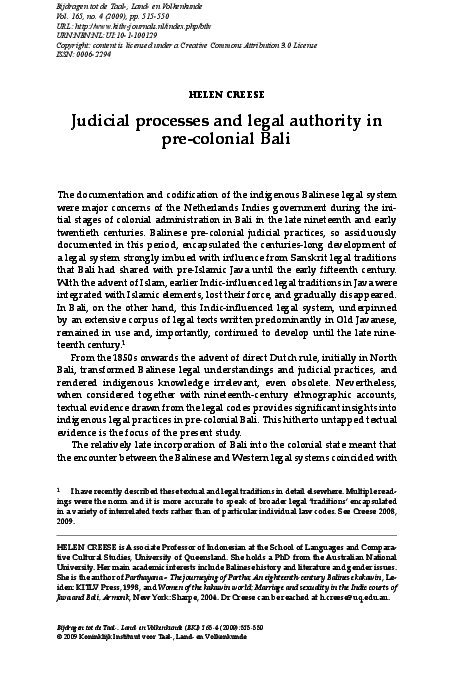 (PDF) Judicial process and legal authority in pre-colonial Bali