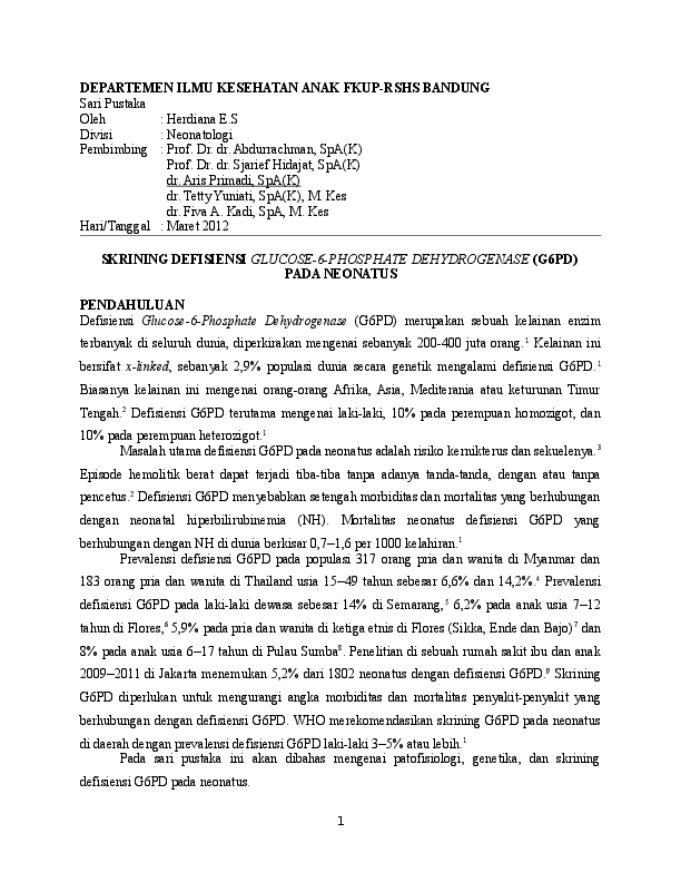 (DOC) Skrining defisiensi G6PD pada neonatus