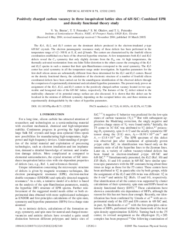 (PDF) Positively charged carbon vacancy in three inequivalent lattice ...