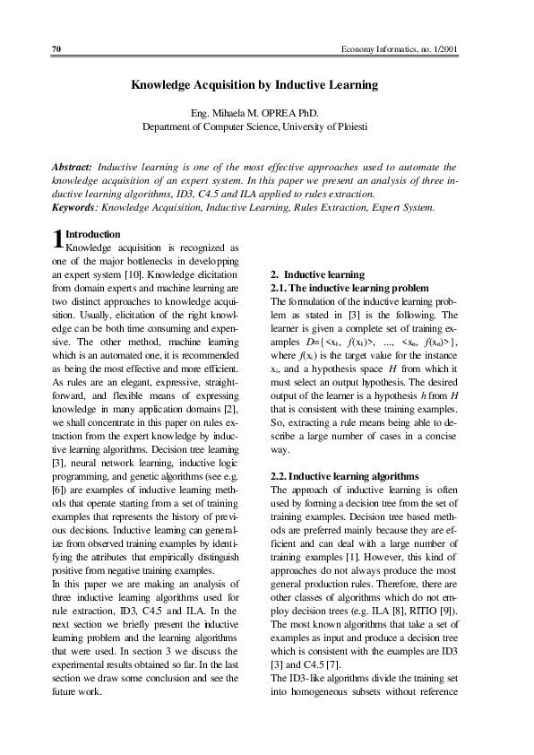 (PDF) Knowledge Acquisition by Inductive Learning