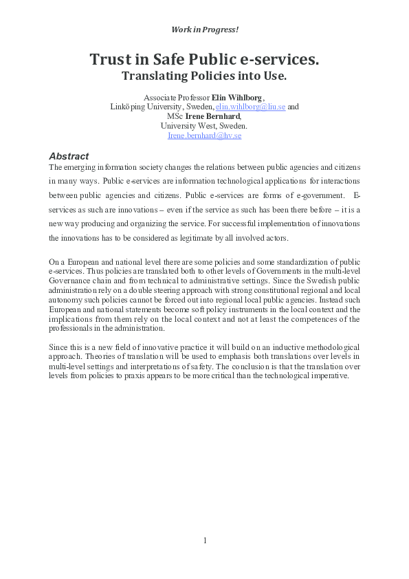 (PDF) Trust in Safe Public e-services. Communicating Safety in Policies ...