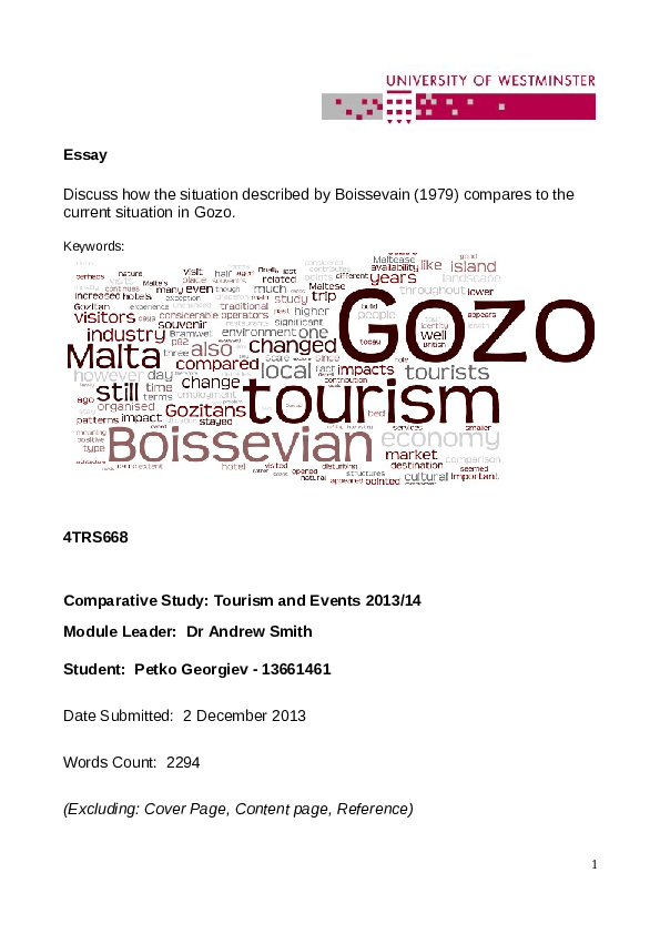 (PDF) Comparison Study - To what extent tourism has changed Gozo ...