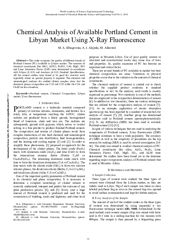 (PDF) Chemical Analysis of Available Portland Cement in Libyan Market ...