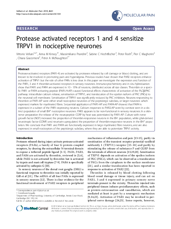 (PDF) Protease activated receptors 1 and 4 sensitize TRPV1 in ...