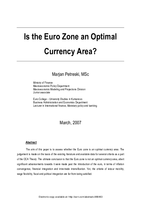 (PDF) Is the Euro Zone an Optimal Currency Area
