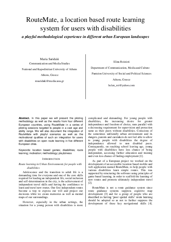 RouteMate, a location based route learning system for users with ...