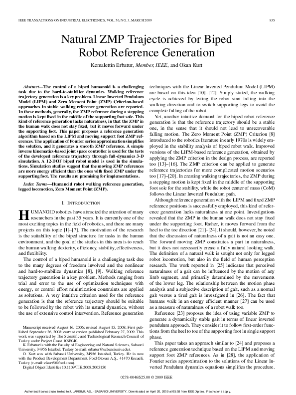 Pdf Natural Zmp Trajectories For Biped Robot Reference Generation
