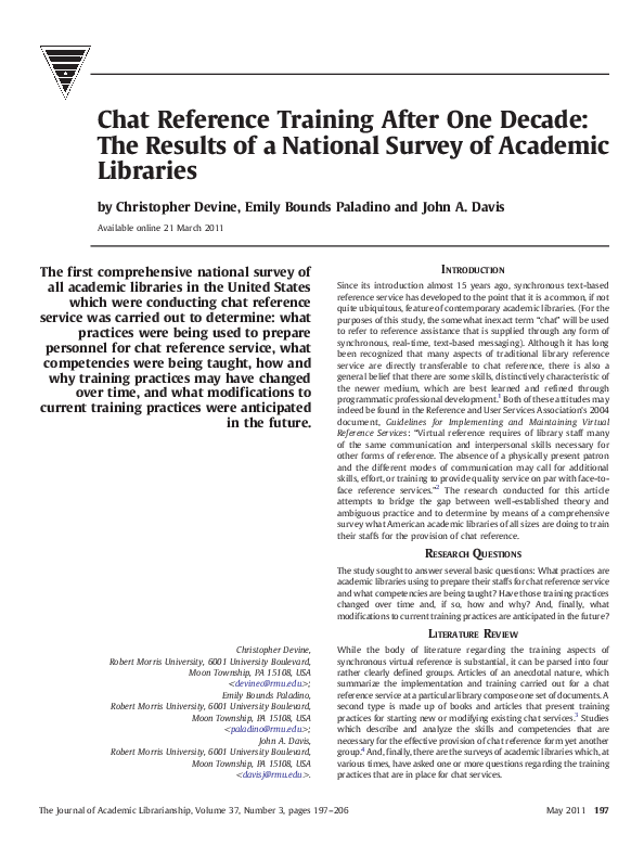 (PDF) Chat Reference Training After One Decade: The Results of a ...