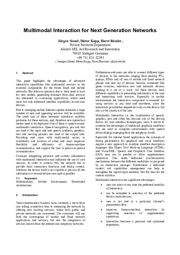 Pdf Multimodal Interaction For Next Generation Networks