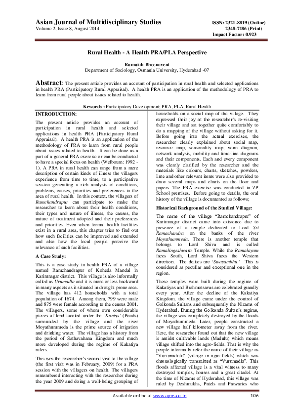 (PDF) RURAL HEALTH - A HEALTH PRA/PLA PERSPECTIVE