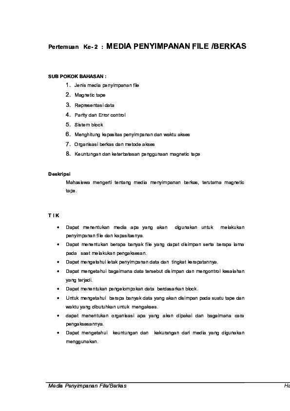 (DOC) Pertemuan Ke-2 : MEDIA PENYIMPANAN FILE /BERKAS