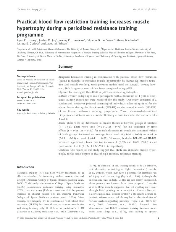 (PDF) Practical blood flow restriction training increases muscle ...
