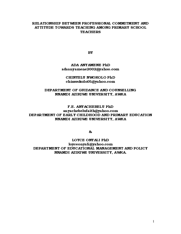 RELATIONSHIP BETWEEN PROFESSIONAL COMMITMENT AND ATTITUDE TOWARDS TEACHING