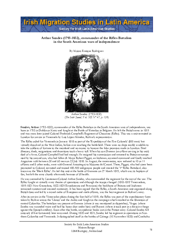 (PDF) Arthur Sandes (1793-1832), commander of the Rifles Battalion in ...