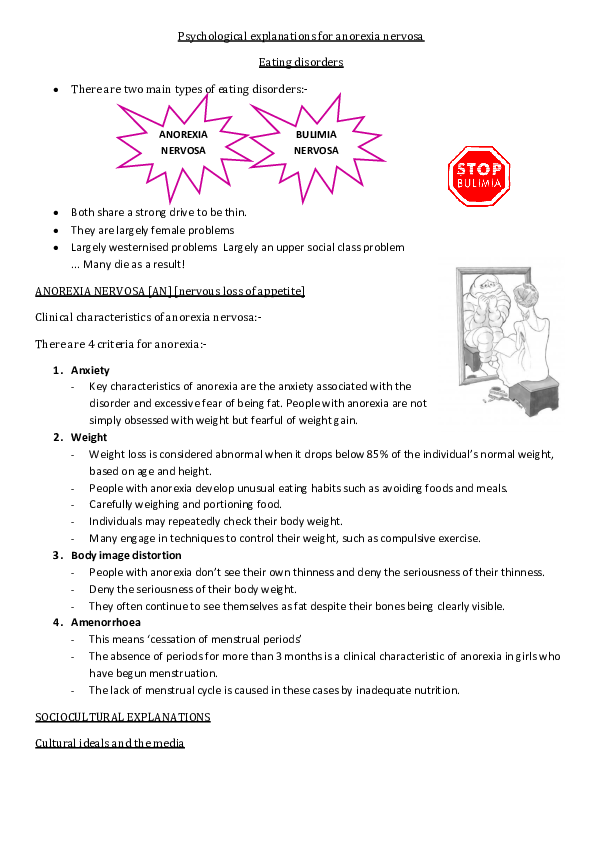 (DOC) Psychological explanations for anorexia nervosa