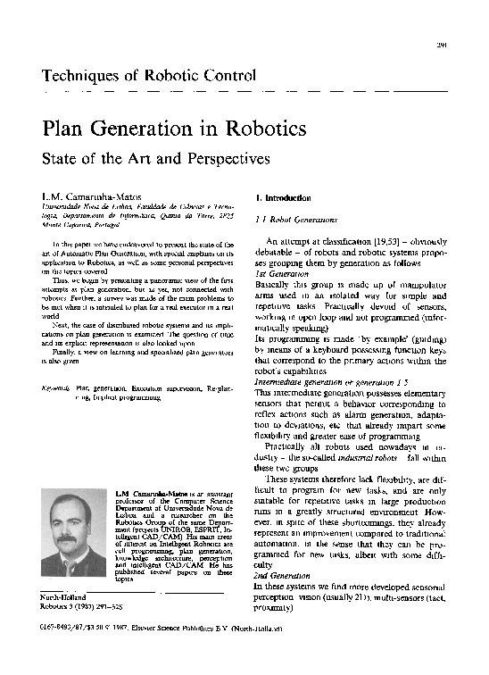 (PDF) Plan generation in Robotics: state of the art and perspectives