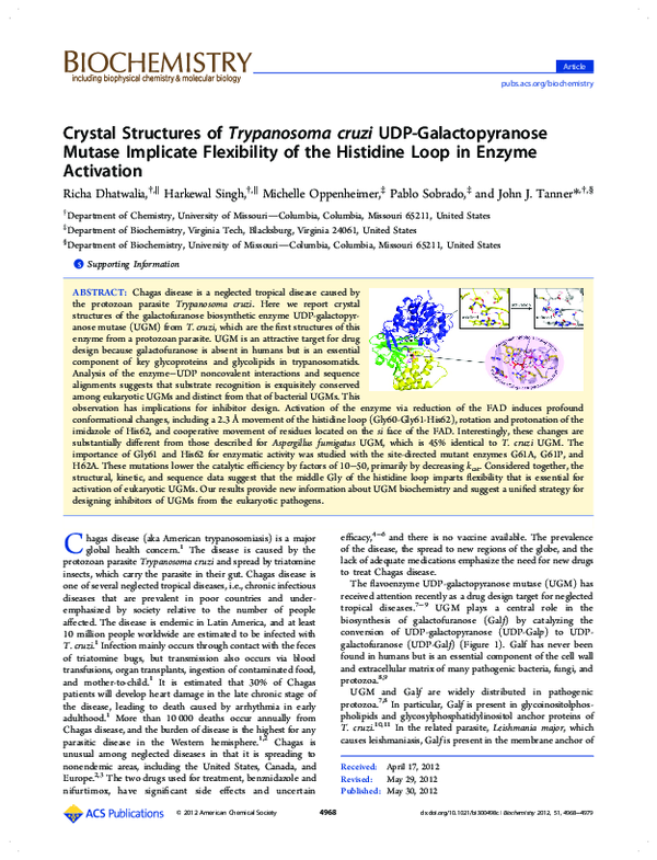 Crystal Structures of Trypanosoma cruzi UDP-Galactopyranose Mutase Implicate Flexibility of the ...