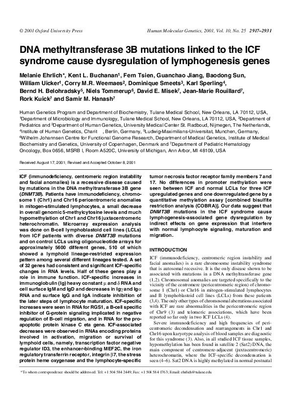 (PDF) DNA methyltransferase 3B mutations linked to the ICF syndrome ...