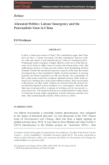 (PDF) Alienated Politics: Labor Insurgency and the Paternalistic State ...
