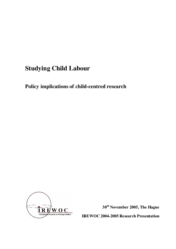 (PDF) Studying Child Labour. Policy implications of child-centred ...