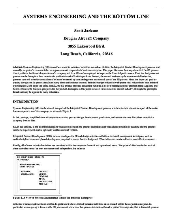 (PDF) Systems Engineering and the Bottom Line