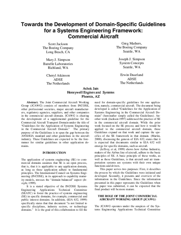 Pdf Towards The Development Of Domain Specific Guidelines For A Systems Engineering Framework