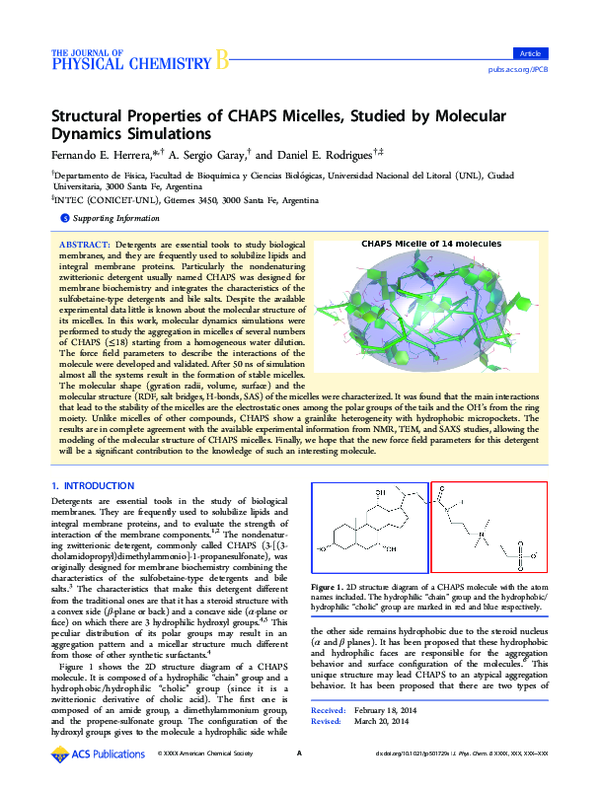 (PDF) Structural Properties of CHAPS Micelles, Studied by Molecular ...