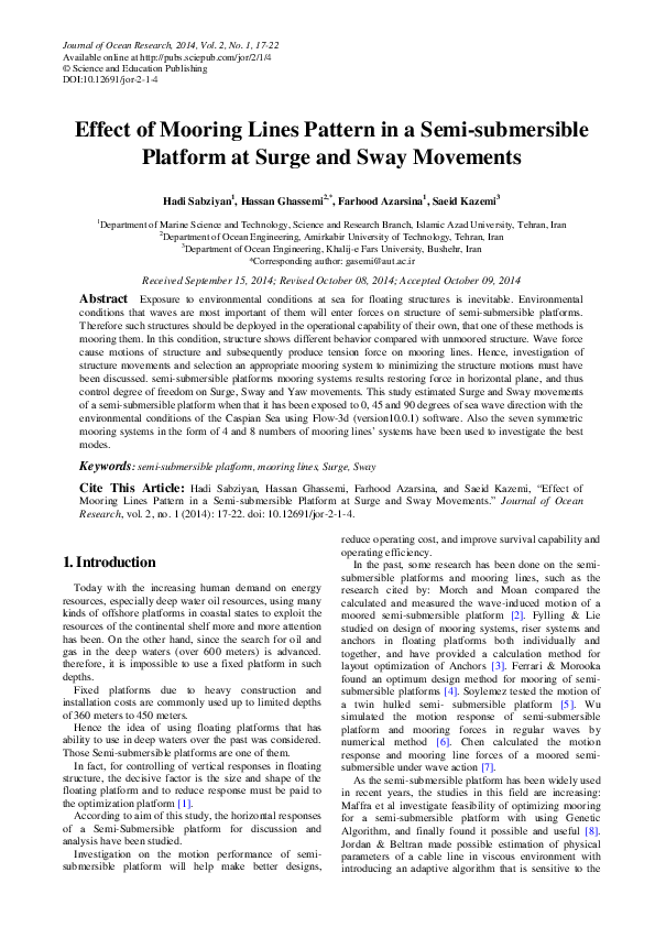 Hadi Sabziyan, Hassan Ghassemi, Farhood Azarsina, and Saeid Kazemi ...