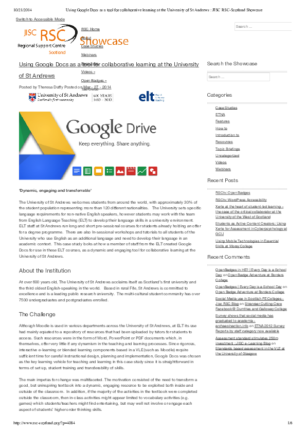(PDF) Using Google Docs as a tool for collaborative learning at the University of St Andrews