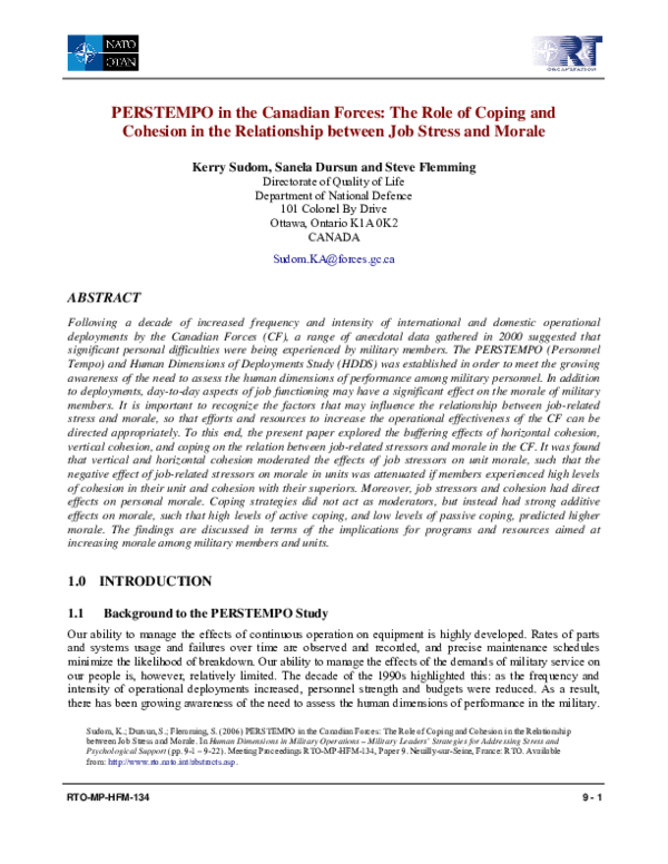 (PDF) PERSTEMPO in the Canadian Forces: The Role of Coping and Cohesion ...