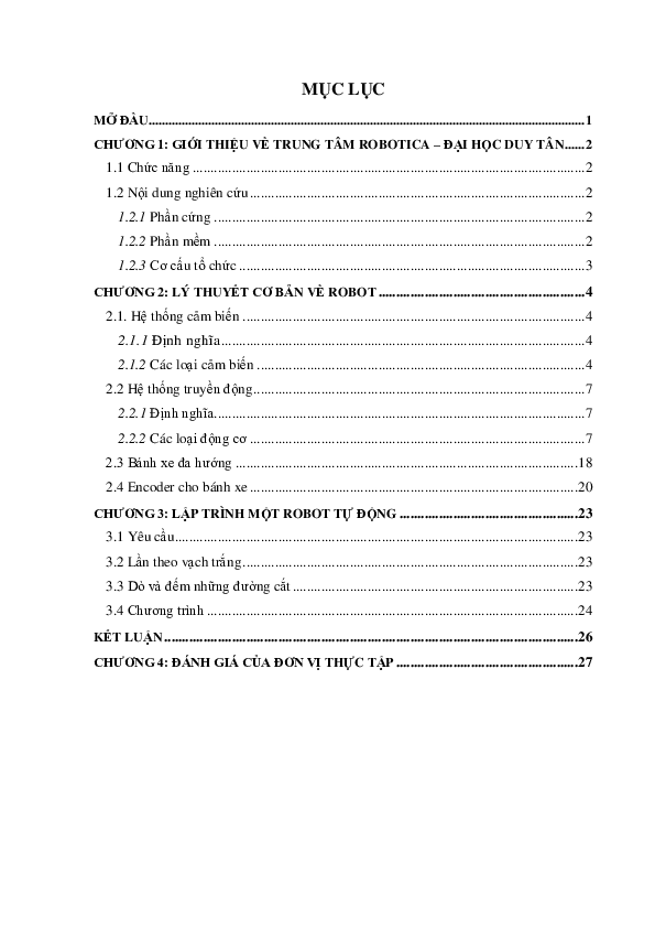 (DOC) CH NG 1: GI I THI U V TRUNG TÂM ROBOTICA – Đ I H C DUY TÂN