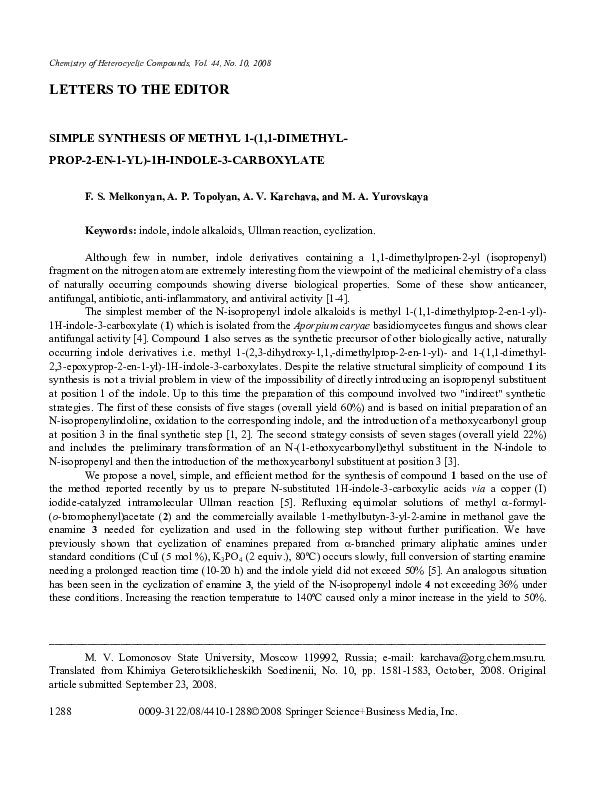 (PDF) LETTERS TO THE EDITOR SIMPLE SYNTHESIS OF METHYL 1-(1,1-DIMETHYL ...