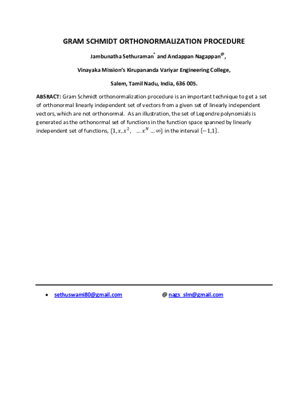 (DOC) GRAM SCHMIDT ORTHONORMALIZATION PROCEDURE
