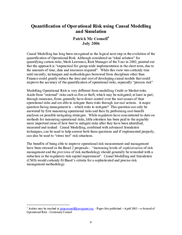 Pdf Quantification Of Operational Risk Using Causal Modelling And