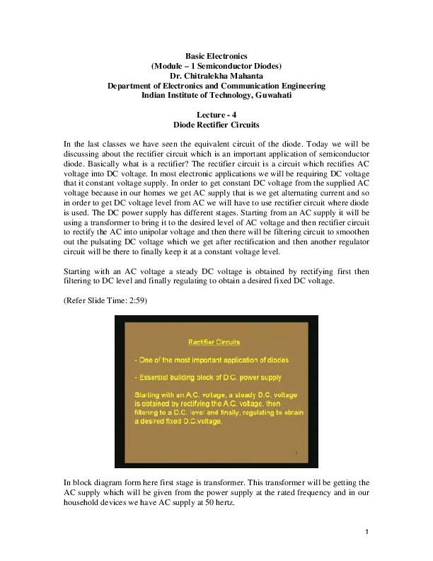 (PDF) Basic Electronics (Module – 1 Semiconductor Diodes