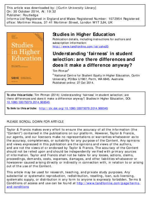 (PDF) Understanding ‘fairness’ in student selection: are there ...