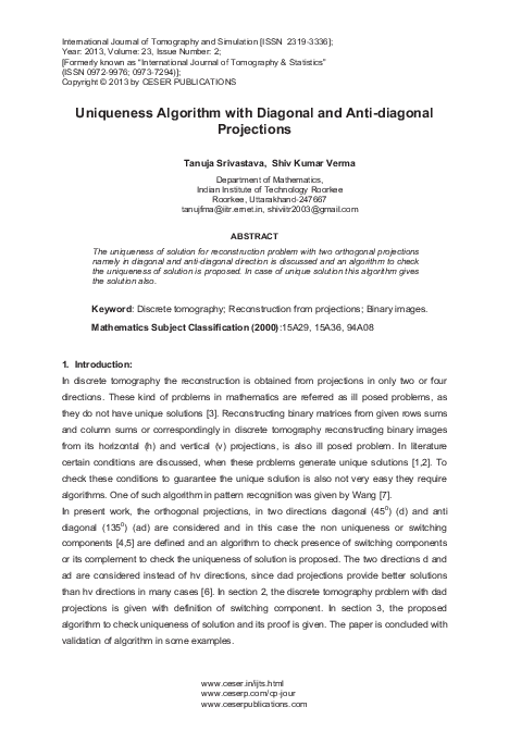 Pdf Uniqueness Algorithm With Diagonal And Anti Diagonal Projections