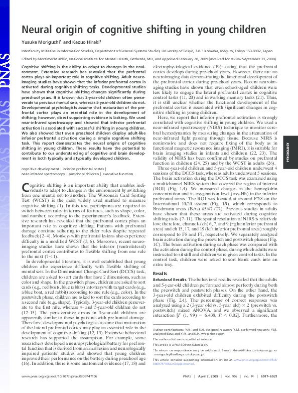 (PDF) Neural origin of cognitive shifting in young children