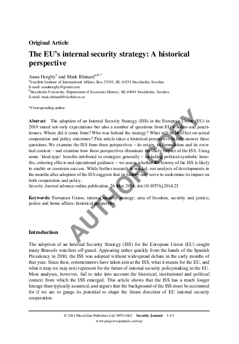 (PDF) The EU's Internal Security Strategy