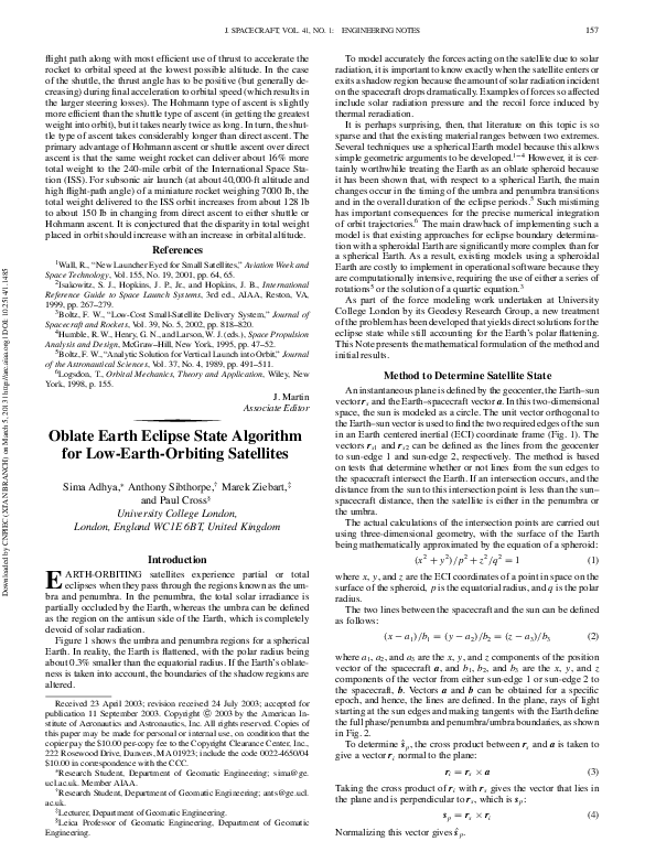 (PDF) Oblate Earth Eclipse State Algorithm for Low-Earth-Orbiting ...