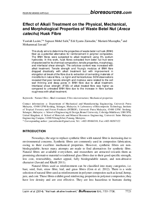 (PDF) Effect of alkali treatment on the physical, mechanical, and morphological properties of ...