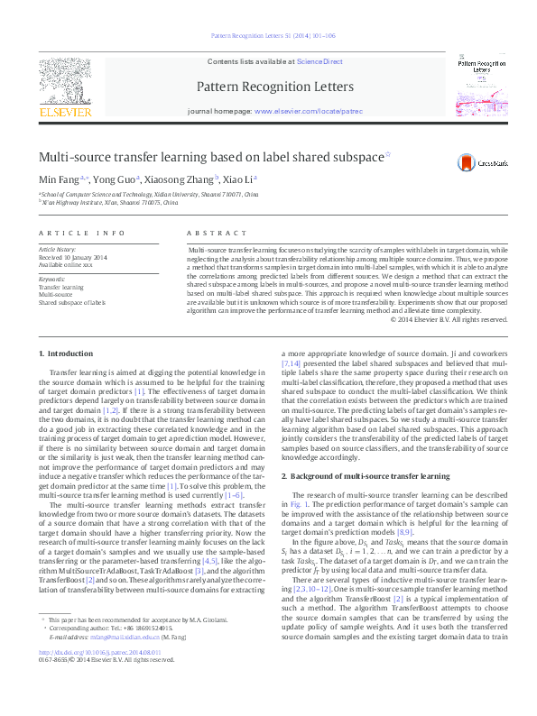 Pdf Multi Source Transfer Learning Based On Label Shared Subspace