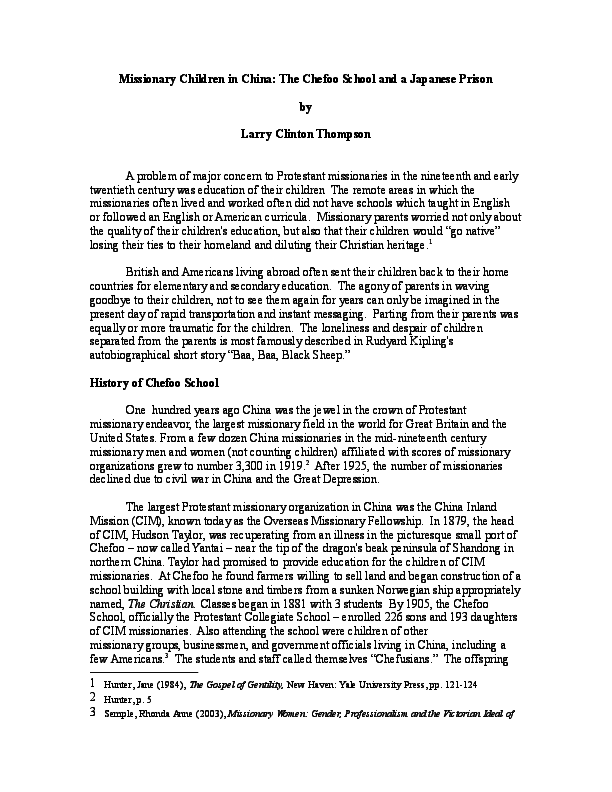 (DOC) Missionary Children in China: The Chefoo School and a Japanese ...